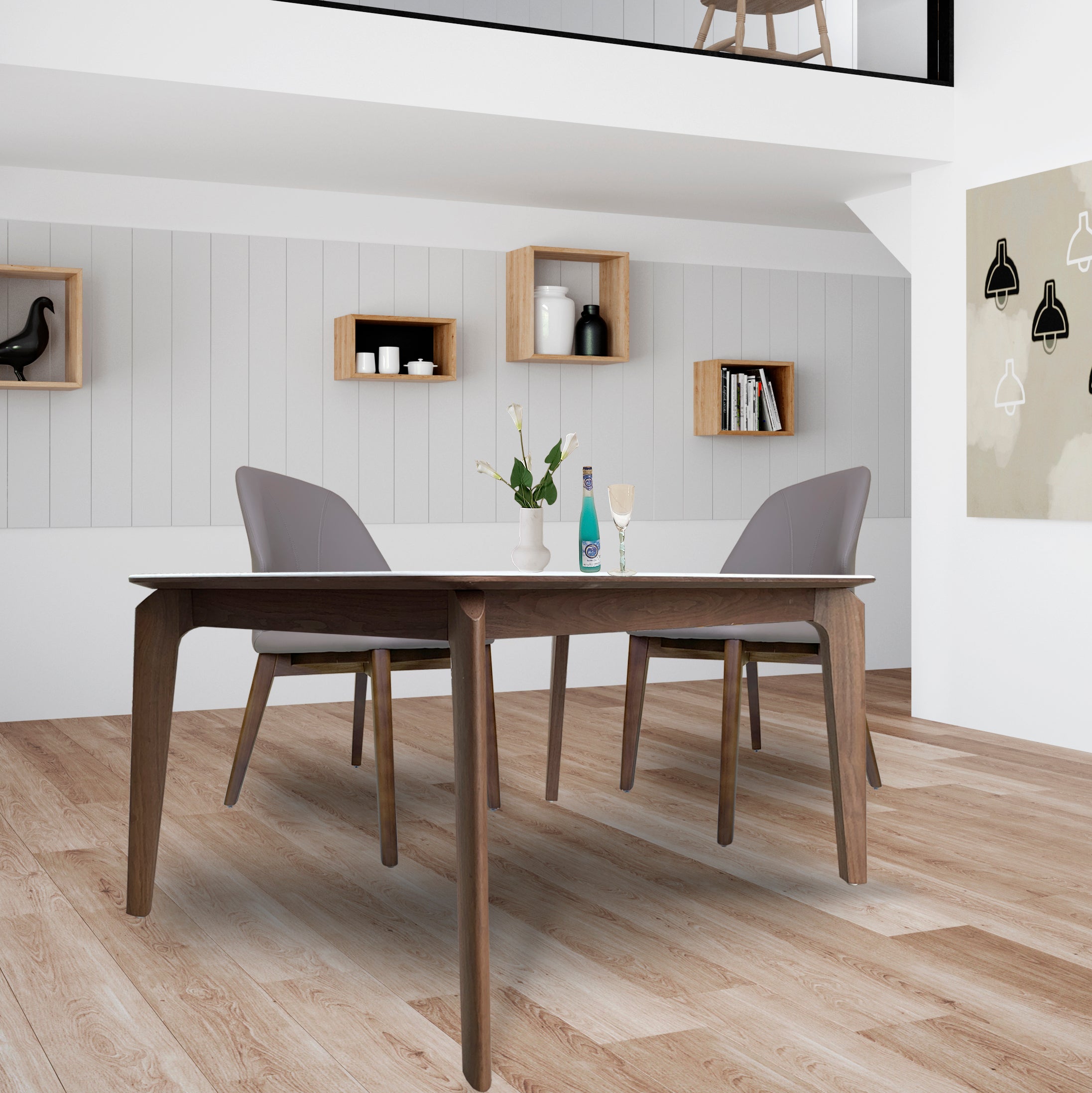 Arezzo-C Marble Top Dining Table, White & Walnut, 1.6M - Proferlo Furniture