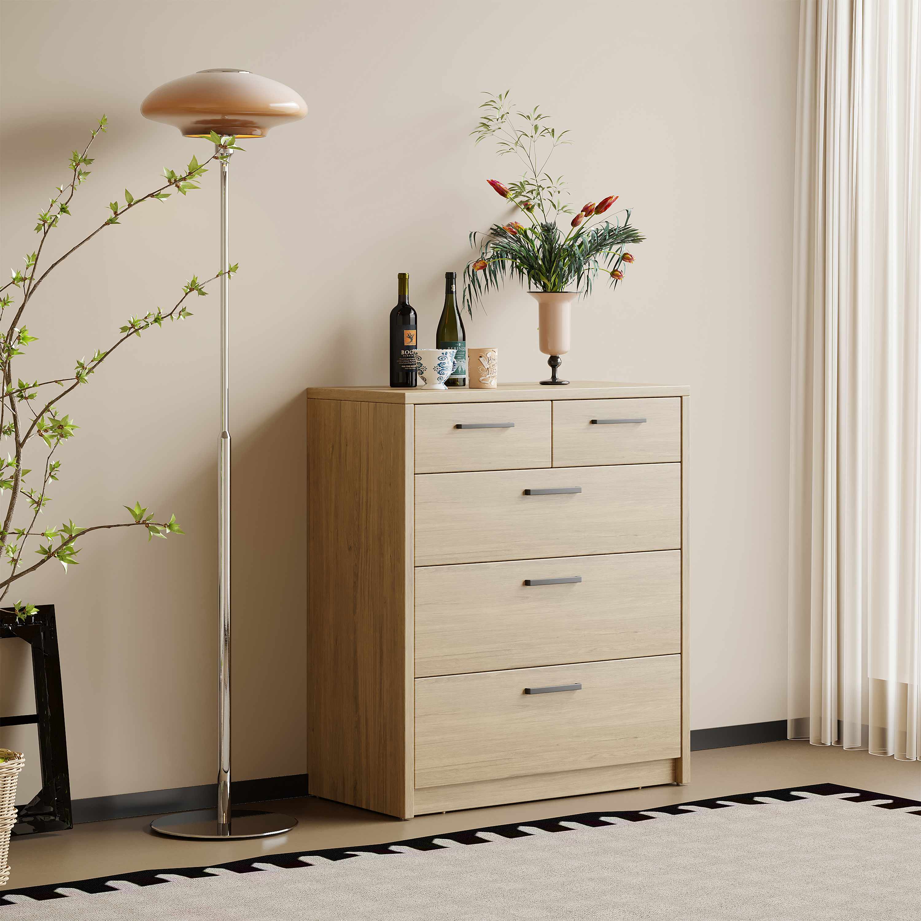 Platsa 2 over 3 Drawer Tallboy, Grey Oak