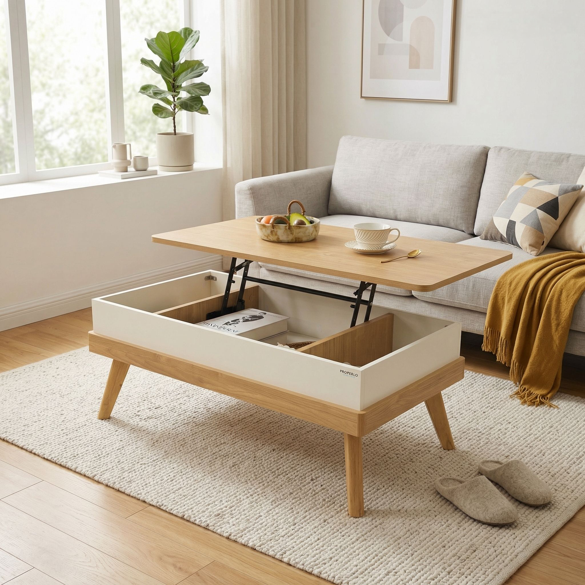 Buy Apulia Lift Top Coffee Table - Oak & White- Proferlo