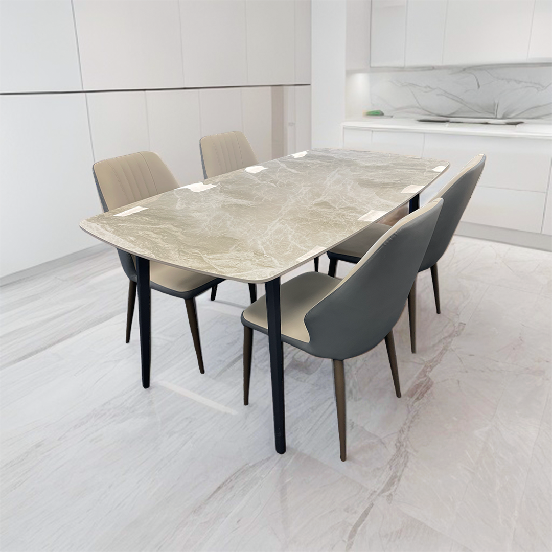 Italian Ceramic Top Dining table Light Grey/Black 1800x900x740mm - Proferlo Furniture